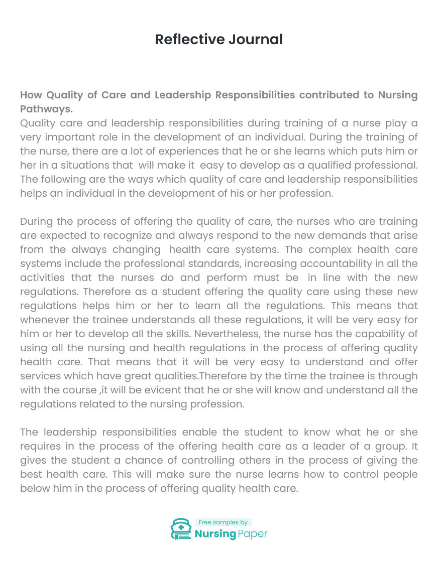 Reflective Journal Essay 902 Words Nursing Paper Reflective Journal Essay 902 Words Nursing Paper